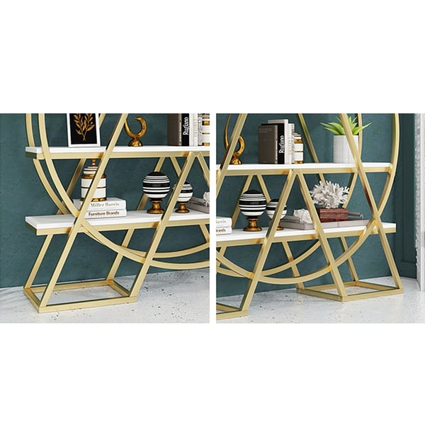 Round Etagere Bookshelf in White & Gold | Homary UK