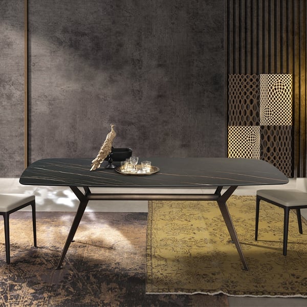 Black 63" Faux Marble Rectangle Modern Dining Table Antique Brass Base ...