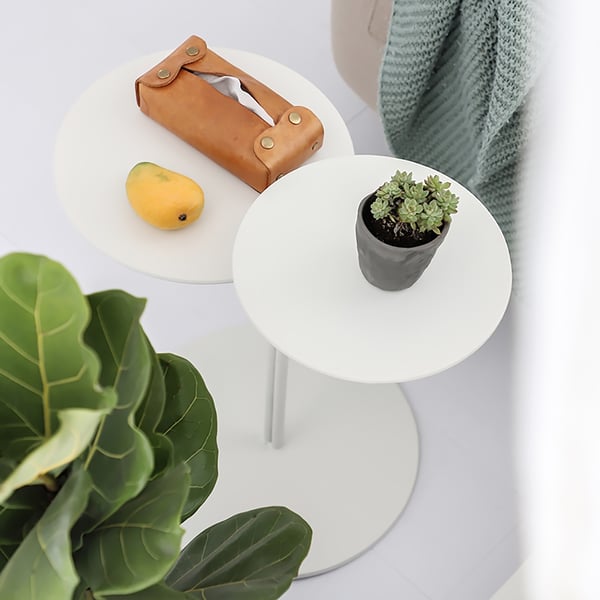 Modern Stylish White Side Table with 2-Shelf Round End Table Metal-Homary