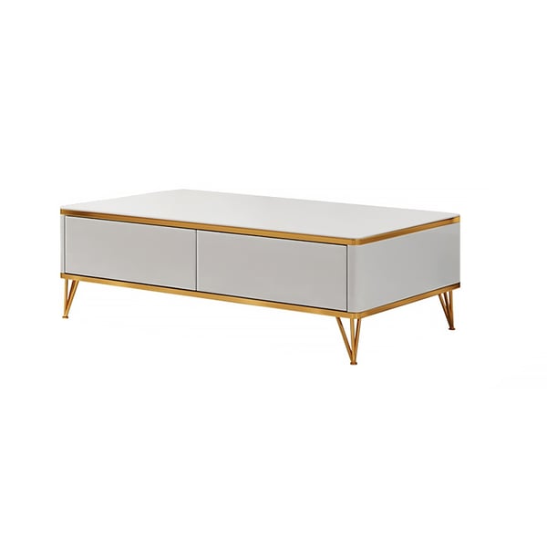 Modern White Rectangular Coffee Table with 4-Drawer Storage Gold Base ...