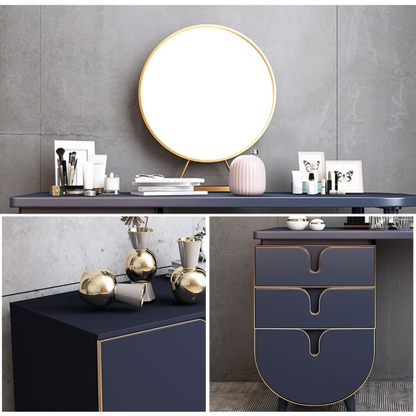Modern Makeup Vanity Set with Mirror 3 Drawers Dressing Table Blue ...