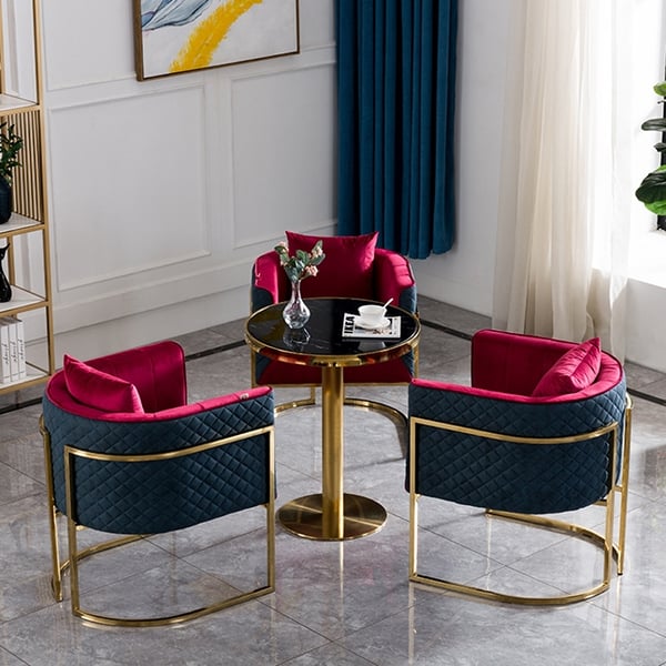 Cuddle Chair Red & Blue Velvet Upholstered Club Chair Gold Barrel Chair ...