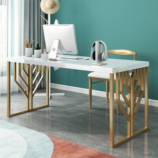 White Rectangular Writing Desk Modern Computer Desk Pine & Metal ... White Rectangular Writing Desk Modern Computer Desk Pine & Metal ...