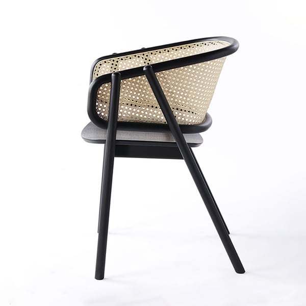 Black Japandi Rattan Dining Chair Curved Back Dining Chair-Homary