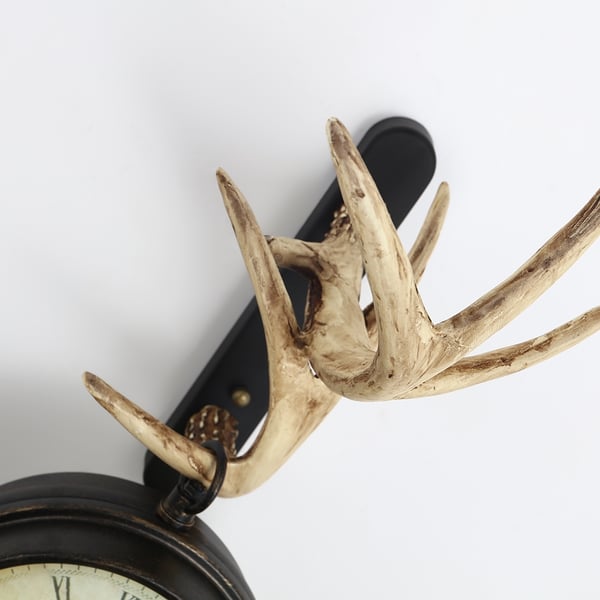 Rustic Cottage Resin Antler Clock Hanging Wall Clock Two Sided Antique ...