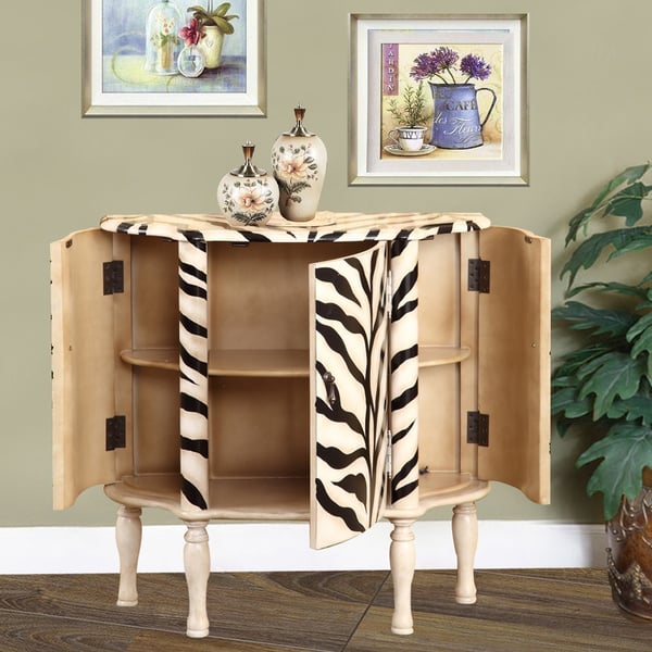 Black & White Cabinet Zebra-Stripe Pattern Accent Cabinet with 3 Doors ...