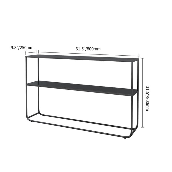 Modern Narrow Metal Console Table with Shelf in Black | Homary