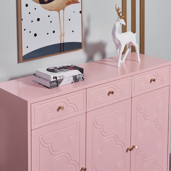 Contemporary Pink Shoe Cabinet Shoe Organizer with 3 Doors & 3 Drawers ...