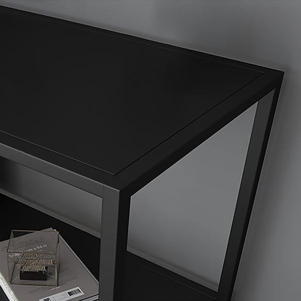 Black Rectangular Narrow Console Table with Shelves Industrial Metal ...