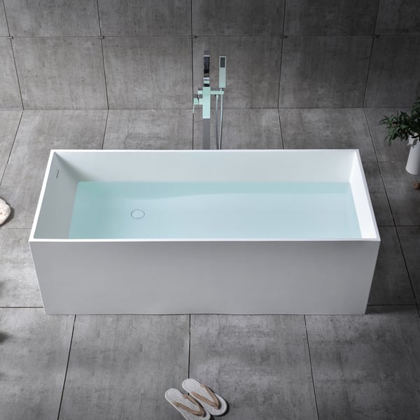 Matte White Stone Resin Rectangle Freestanding Soaking Bathtub with ...