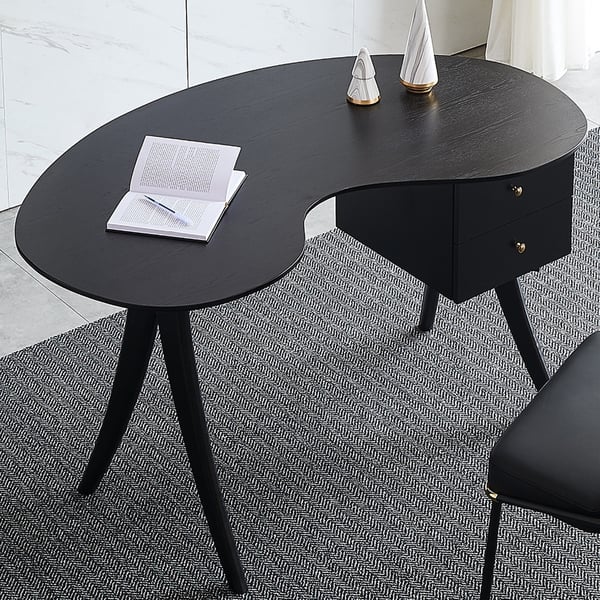 Black Writing Desk with 2-Drawer Modern Computer Desk MDF | Homary
