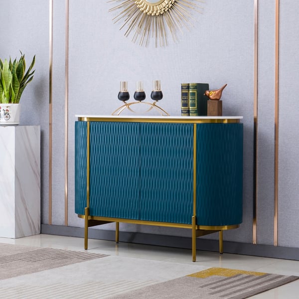 1200mm Modern Blue Sideboard Buffet Faux Marble Top 2 Doors 1 Shelf ...
