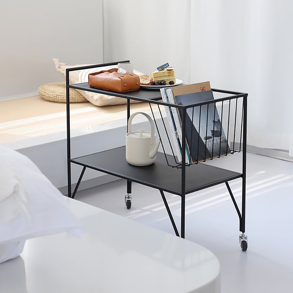 Modern 2-Tier Rolling Bar Serving Cart Metal for Kitchen Industrial ...