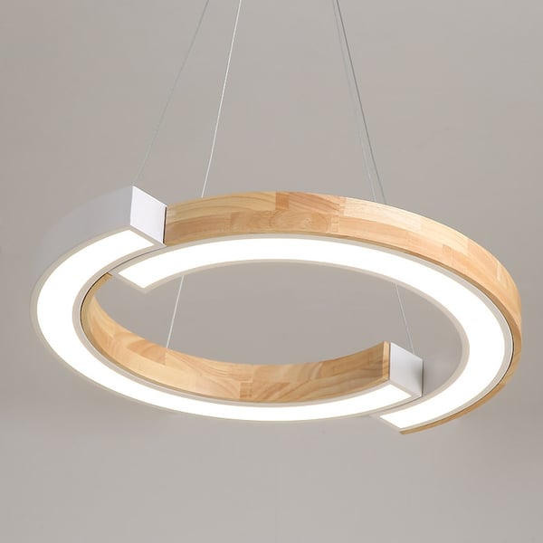 Modern LED Wood & Metal & Acrylic Large Pendant Light in White | Homary