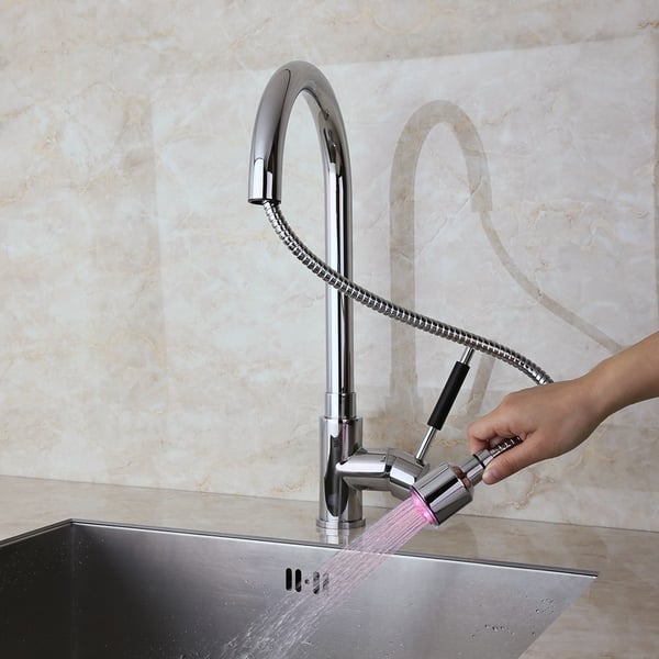 Trins Modern LED Monobloc Polished Chrome Pull Down Kitchen Tap Solid ...