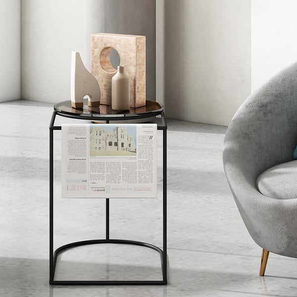 Modern Metal Side Table Black Side Table with Newspaper Rack | Homary
