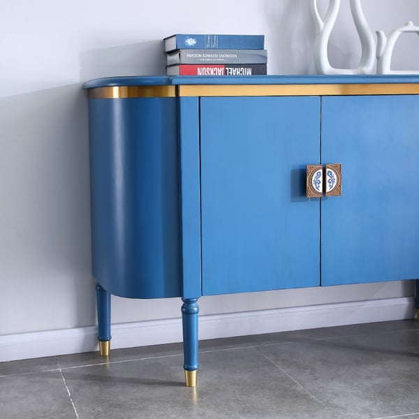1200mm Contemporary Blue Sideboard Buffet with Doors & Shelves Gold ...