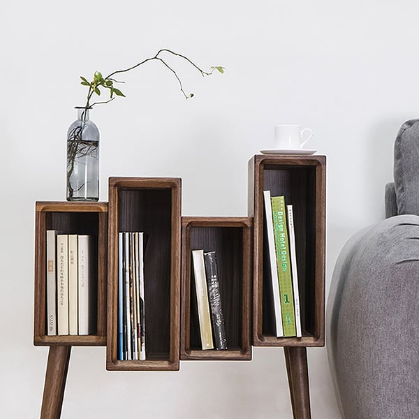 Rustic Wood Bookshelf Magazine Holder Walnut Office Bookcase | Homary