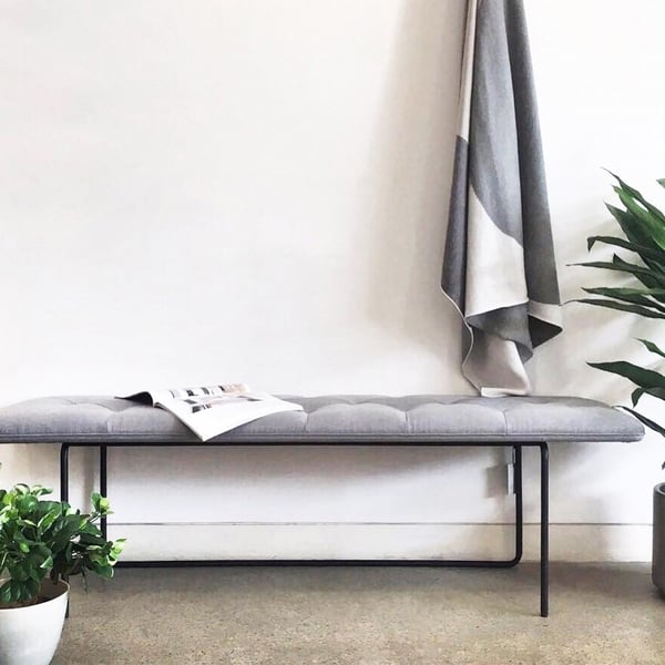 Gray Tufted Bench Upholstered Linen Bench for End of Bed | Homary