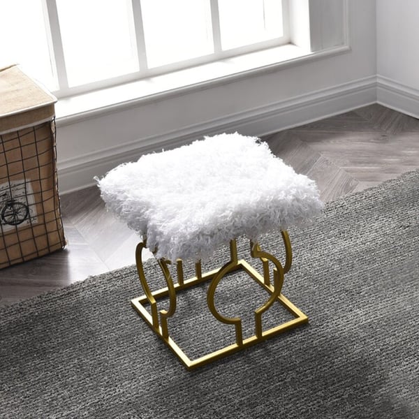 White Square Makeup Vanity Stool Woolen Blanket Upholstered Ottoman ...