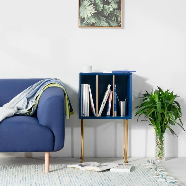 Modern Blue Metal 2-Shelves End Table Side Table with Gold Legs-Homary
