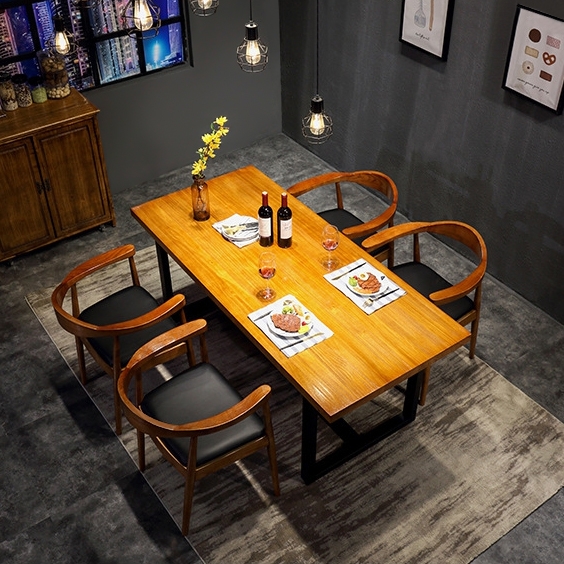 Industrial Retro Rectangular Dining Table Solid Wood Walnut Small ...