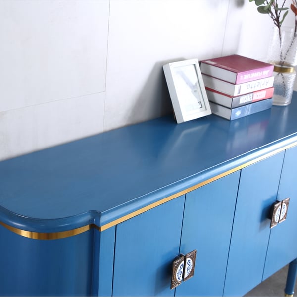 63" Contemporary Blue Sideboard Buffet with Doors & Shelves Gold Finsh ...