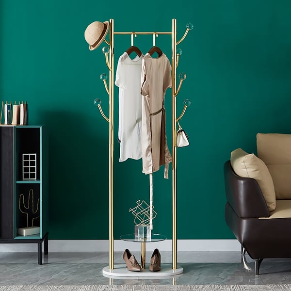 Contemporary Multi-functional Cloth Rack with Rail & Table in Gold ...