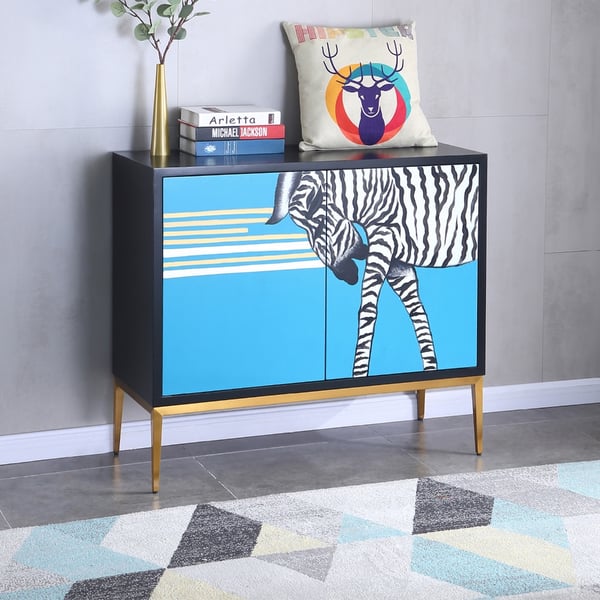 Contemporary Cabinet Solid Wood Painted Zebra Pattern Chest with 2 ...