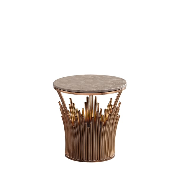 Modern Unique 20" Rose Gold End Table Round Faux Marble Top Side Table ...