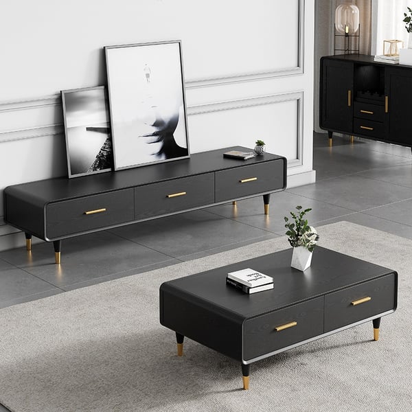 Modern Black Coffee Table with Storage Rectangular Coffee Table with 4 ...