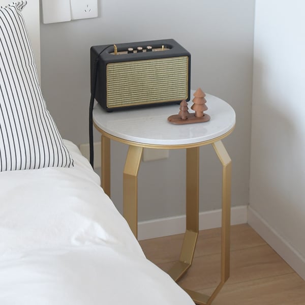 Modern White Round End Table with Marble Top Metal Base Side Table ...