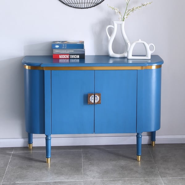 1200mm Contemporary Blue Sideboard Buffet with Doors & Shelves Gold ...