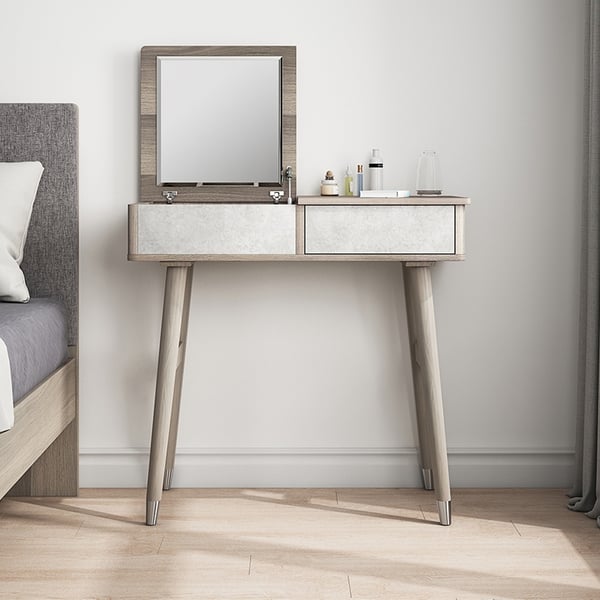 Modern Nordic Small Makeup Vanity Table & Side Storage Vanity with Flip ...
