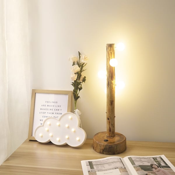 Farmhouse Natural Cedarwood 5-Light Tree Trunk Table Lamp White Glass ...