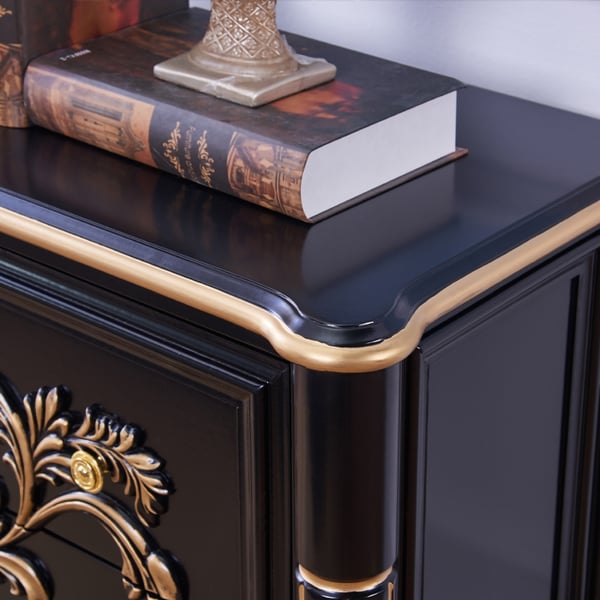 1200mm Classic Black Entryway Cabinet Embossed Flower Patterns 3 Chest ...