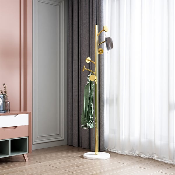 Contemporary Standing Coat Stand in Stainless Steel & Marble | Homary UK