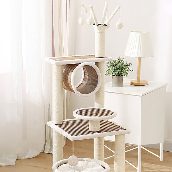 47.2" Square Cat Tree Tower and Perch with Sisal Posts Cat Tunnel | Homary