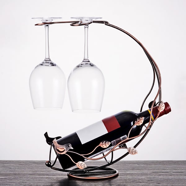 Industrial Desk Wine Rack with Glass Rack in Bronze | Homary UK