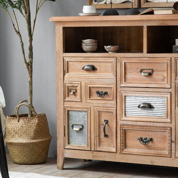 47" Rustic Sideboard Buffet Natural Buffet Table with 2 Doors & 3 ...