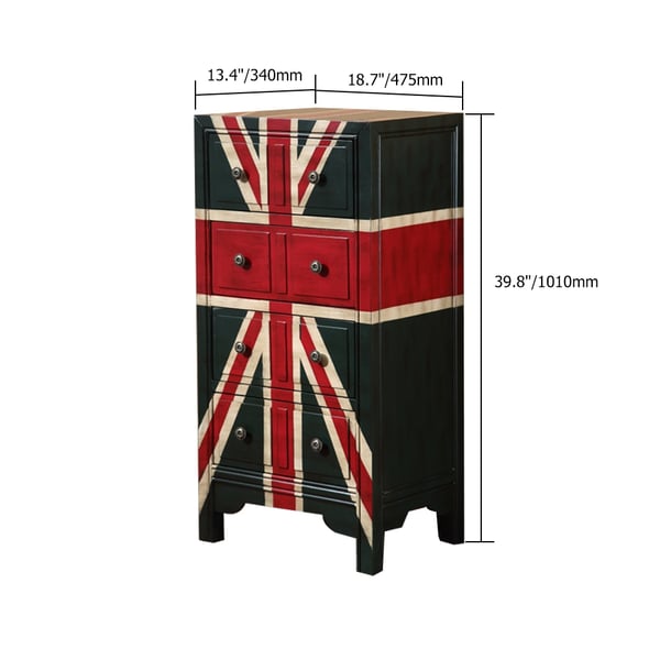 Vintage Tall Cabinet Distressed Accent Chest with 4 Drawers Black & Red ...