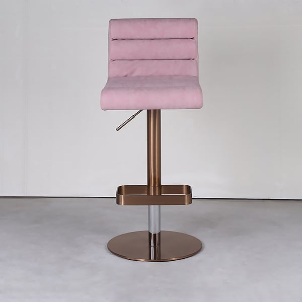 Pink Upholstered Swivel Bar Stool Adjustable Height in Rose Gold 1 ...