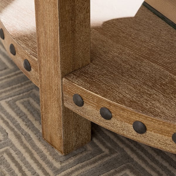 Farmhouse Round Coffee Table with Shelf Nailhead Accent Table in ...