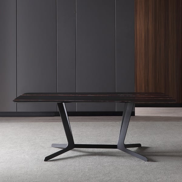 Black 63" Rectangular Sintered Stone Top Modern Dining Table for Dining ...