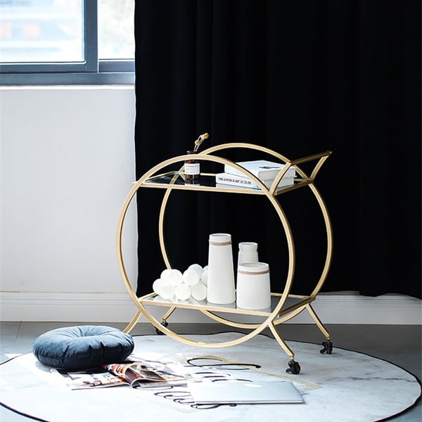 31" Modern 2-Tier Utility Cart with Wheel Gold | Homary