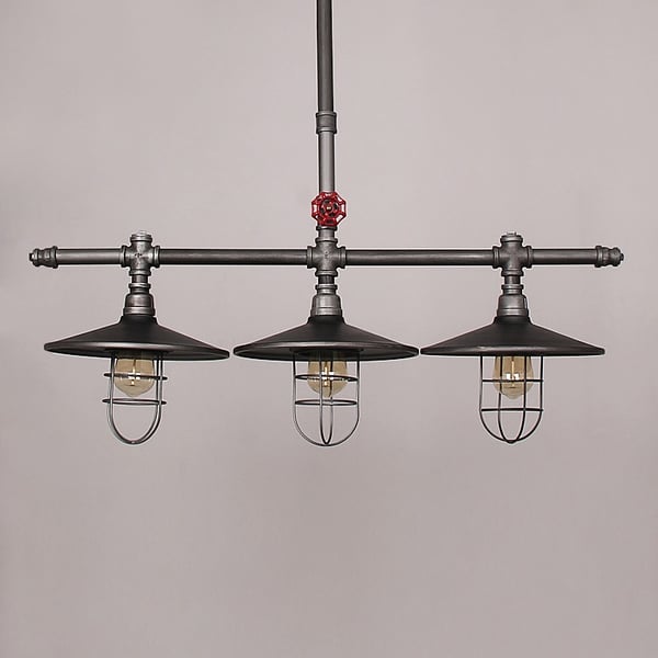 Enoch Industrial Loft Metal Water Pipe Cone Shade 3-Light Linear Island ...