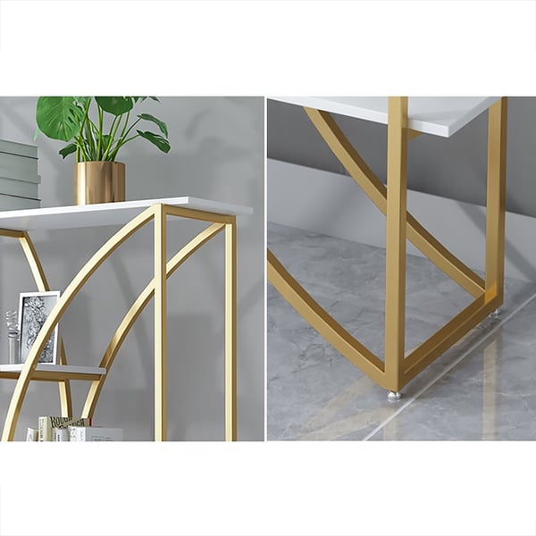 1800mm Modern Abstract 4-Tiered Etagere Bookshelf in White & Gold ...