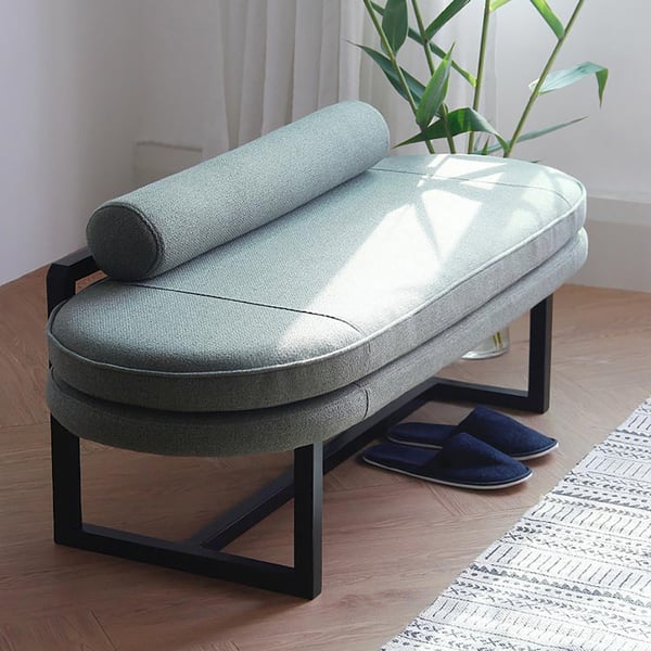 800mm Green Modern Cotton&Linen Upholstered Bench in Cotton and Linen ...
