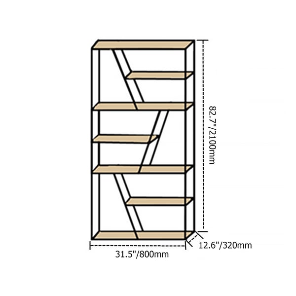 Modern 6-Tier Etagere Bookshelf Freestanding Black & Natural Shelving ...
