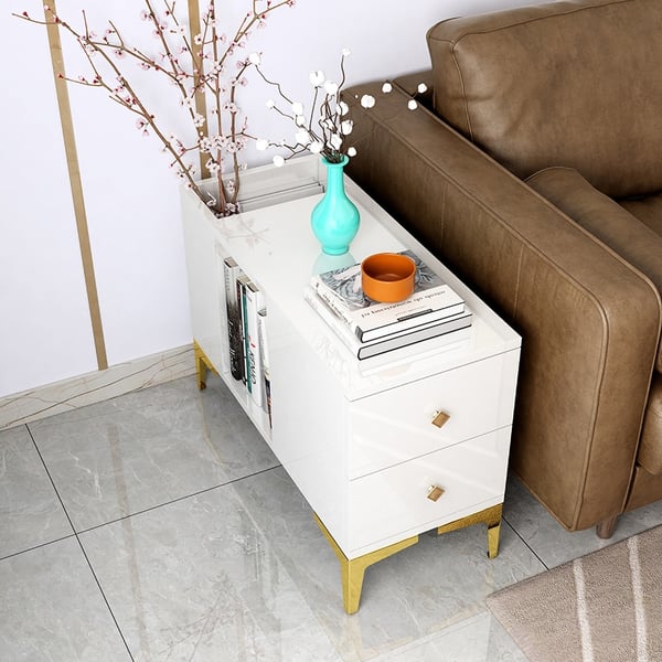 White End Table with Storage Side Table Metal | Homary
